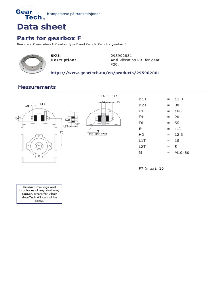 Data Sheet: Parts For Gearbox F | PDF