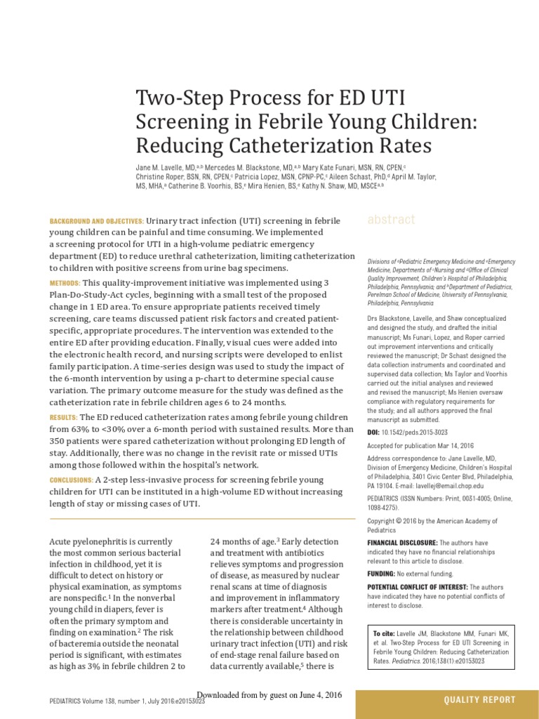 Two-Step Process For ED UTI Screening in Febrile Young Children ...