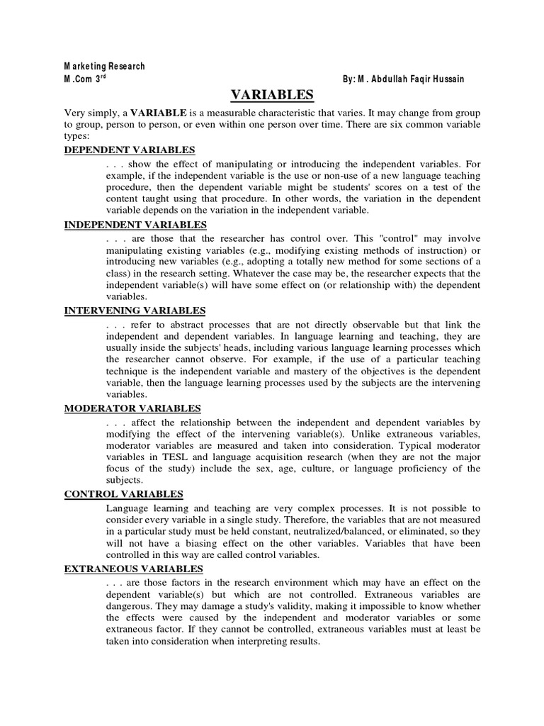 VARIABLES and Its Types | PDF | Dependent And Independent Variables | Causality