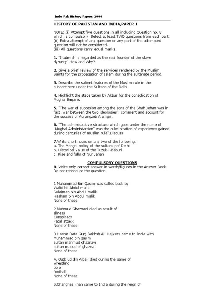 Indo Pak History Papers 2006 - CSS Forums PDF | PDF | Pakistan | South Asia