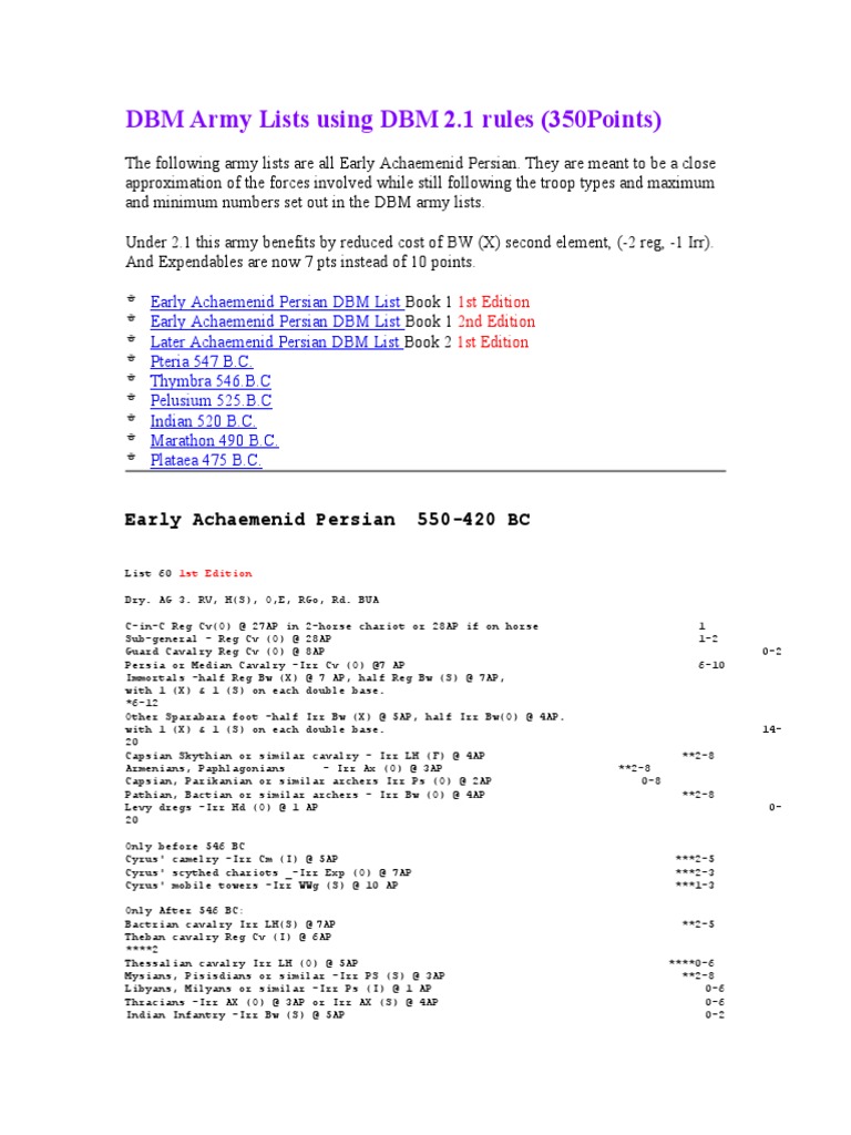 DBM Army Lists Using DBM 2.1 Rules (350points) : Early Achaemenid ...