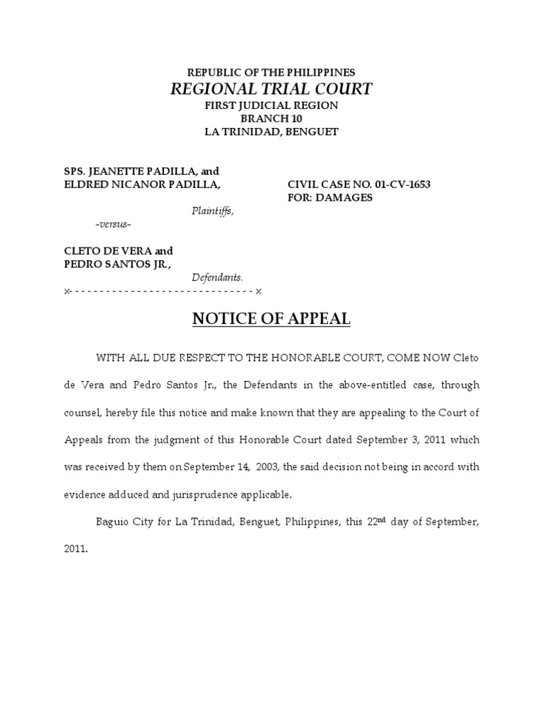 Regional Trial Court: Notice of Appeal | PDF