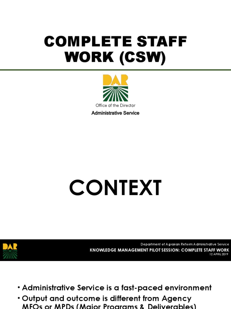 Complete Staff Work (CSW) : Administrative Service | PDF | Knowledge ...