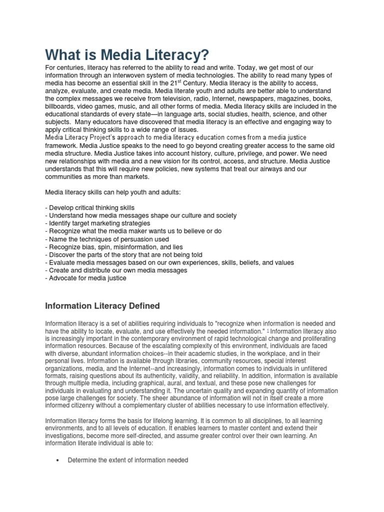 What Is Media Literacy | PDF | Information Literacy | Mass Media