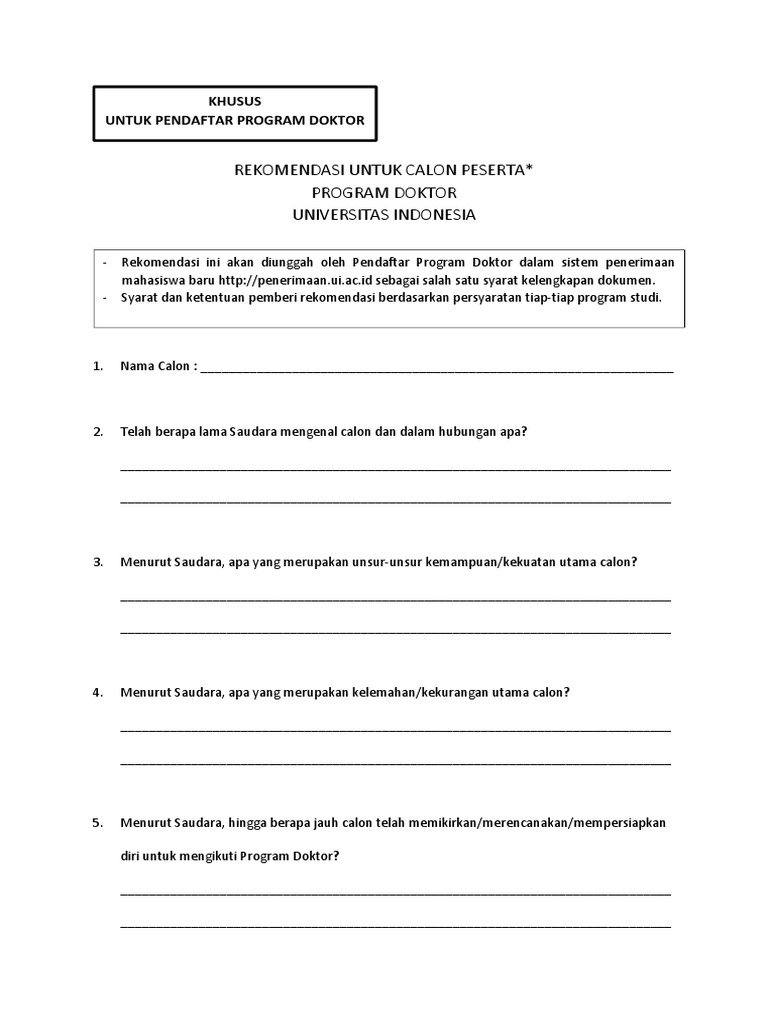 Form Rekomendasi Doktor | PDF
