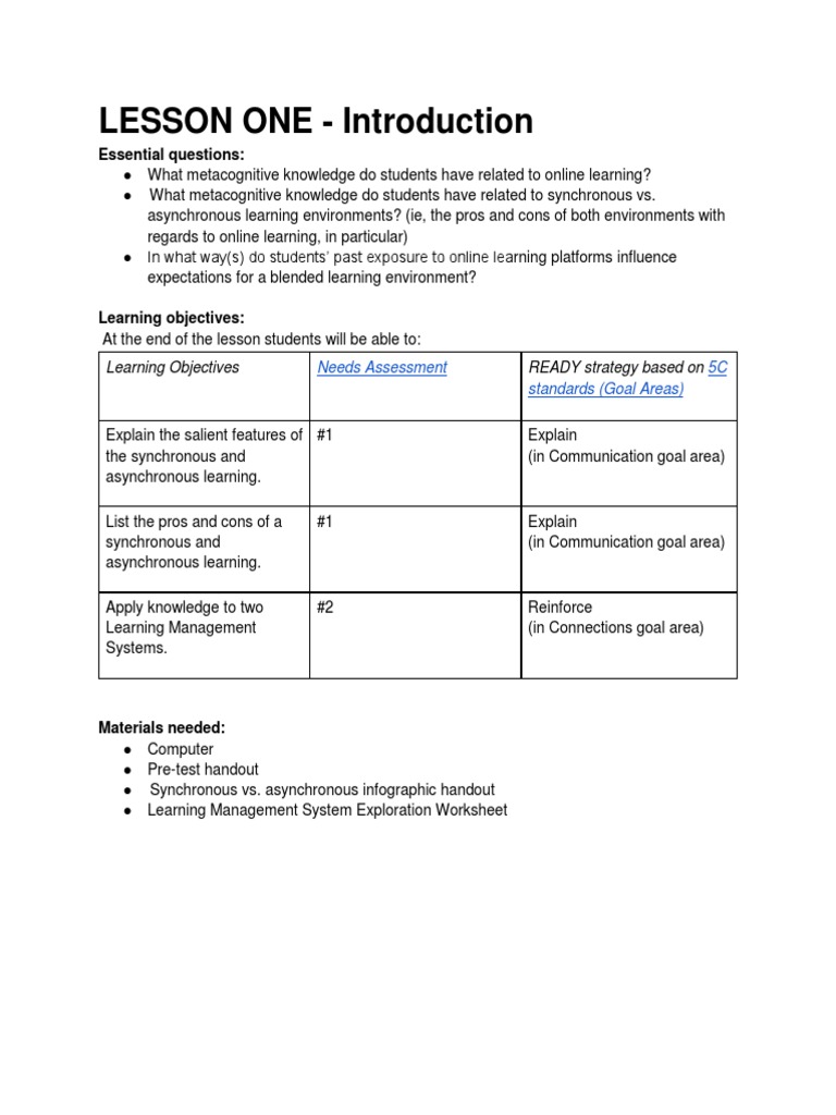 LESSON ONE - Introduction: Essential Questions | PDF | Educational ...