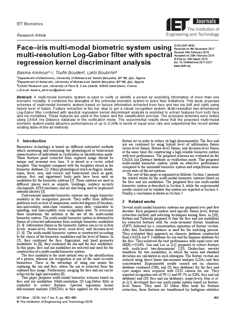 Face-Iris Multi-Modal Biometric System Using Multi-Resolution Log-Gabor Filter With Spectral ...