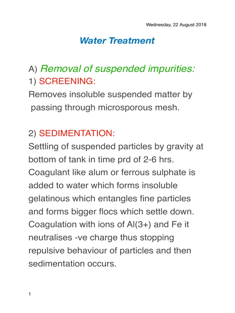Removal of Suspended Impurities:: Water Treatment | PDF | Water ...