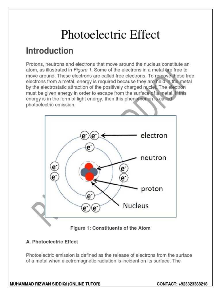 Photoelectric Effect: Figure 1: Constituents of The Atom A ...