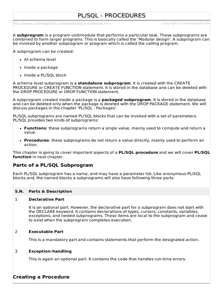 PLSQL Procedures | PDF | Pl/Sql | Subroutine