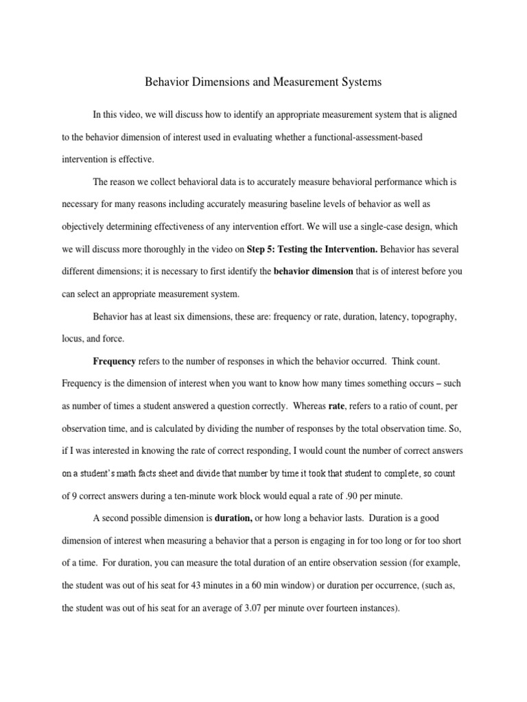Behavior Dimensions and Measurement Systems | PDF | Frequency | Time