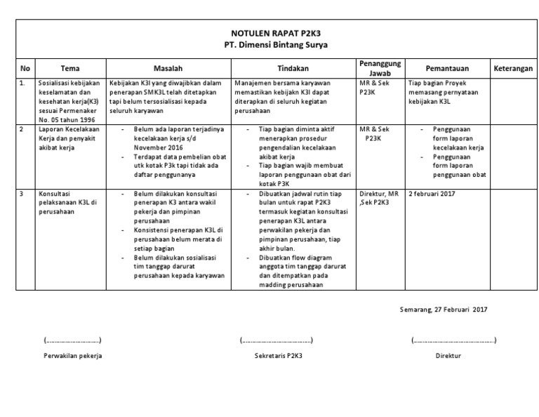 Notulen Rapat P2K3 | PDF