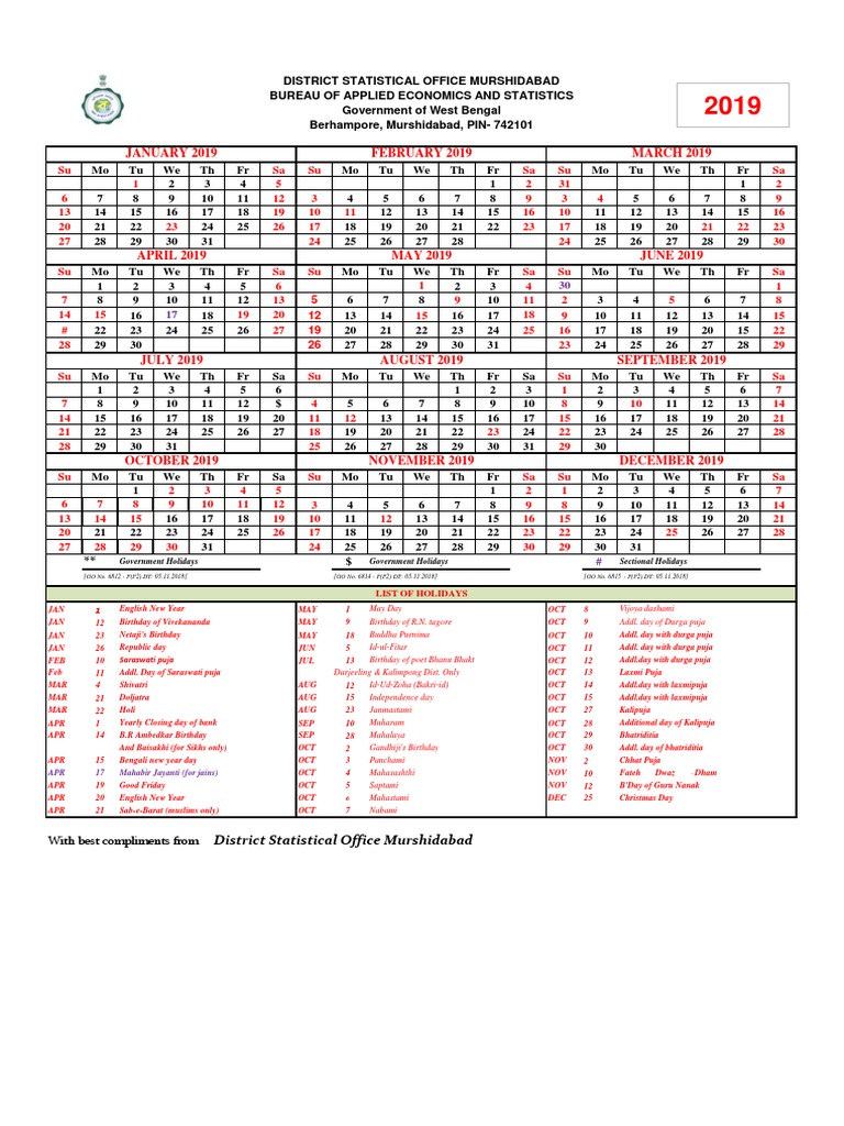 Govt. Calendar 2019 | PDF | Observances Set | Religious Holidays