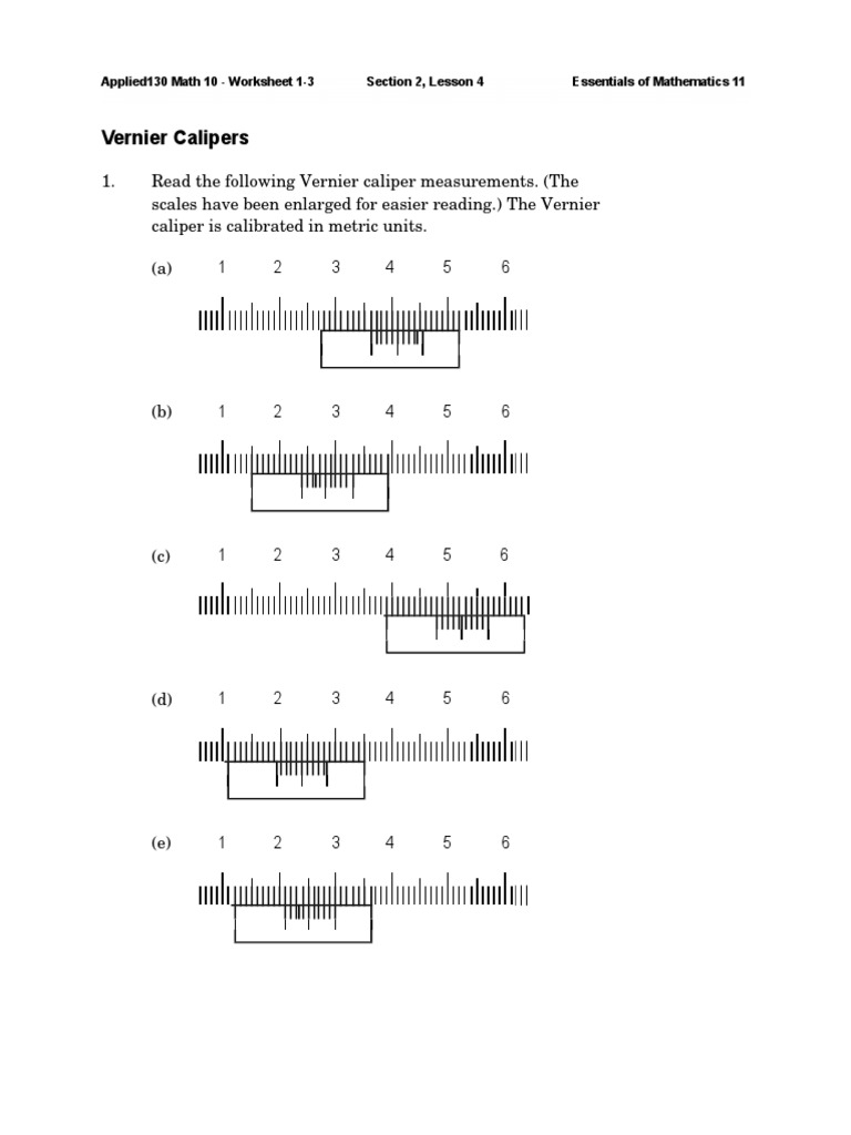 Vernier Caliper and Micrometer Worksheet | PDF | Measuring Instrument ...