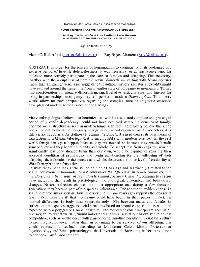 Homo Sapiens: Are We A Monogamous Species? | PDF | Monogamy | Human