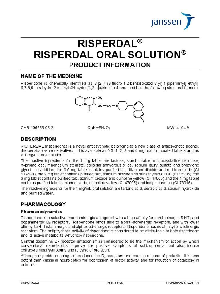 Risperdal Tablets and Solution Pi | PDF | Risperidone | Antipsychotic
