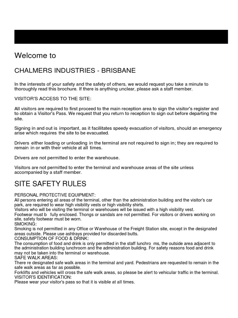 Visitors Site Safety Induction Bris1 | PDF | Forklift | Transport
