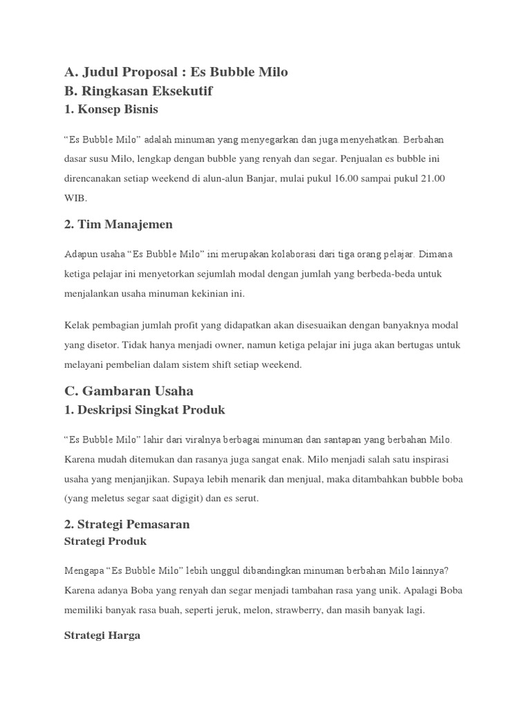 Proposal Usaha Milo | PDF | Karier & Perkembangan
