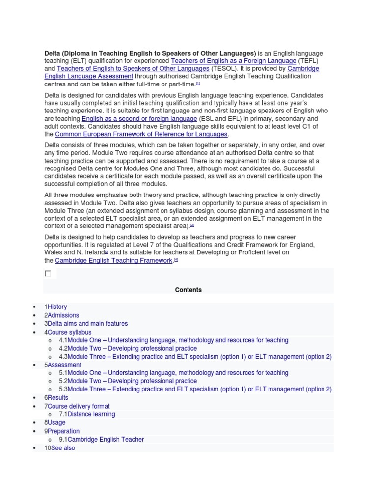 DELTA Overview | PDF | Humanities Education | English As A Second Or ...