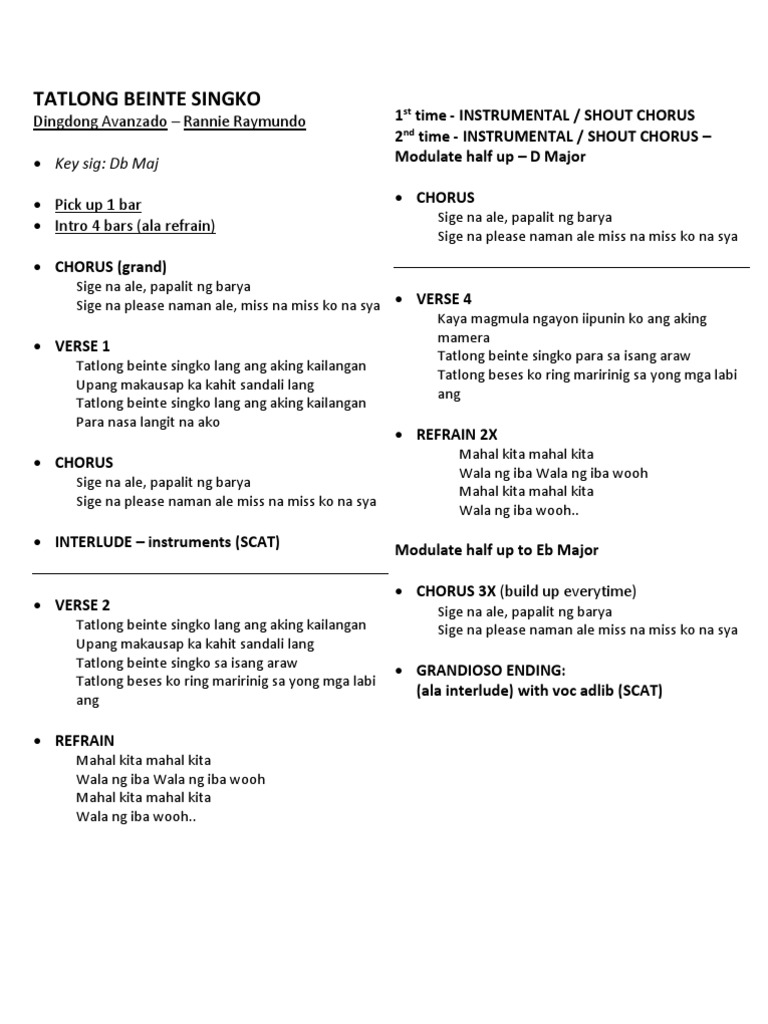 Tatlong Beinte Singko - Edit | PDF