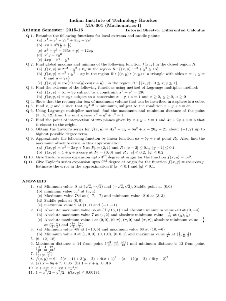 MA 001 Assignment 5 | PDF | Maxima And Minima | Mathematical Objects