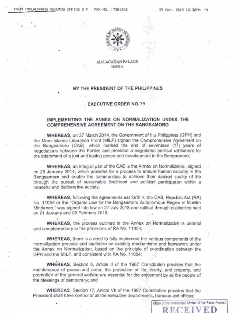 EO 79: Annex On Normalization Under The Comprehensive Agreement On The ...