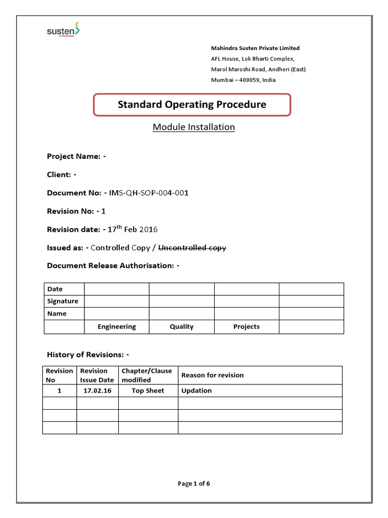 Standard Operating Procedure: Module Installation | PDF | Crane ...