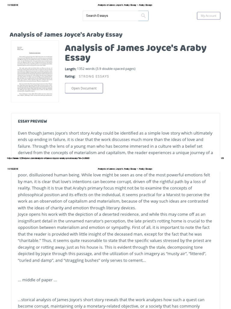 Analysis of James Joyce's Araby Essay - Araby Essays | PDF | Dubliners ...