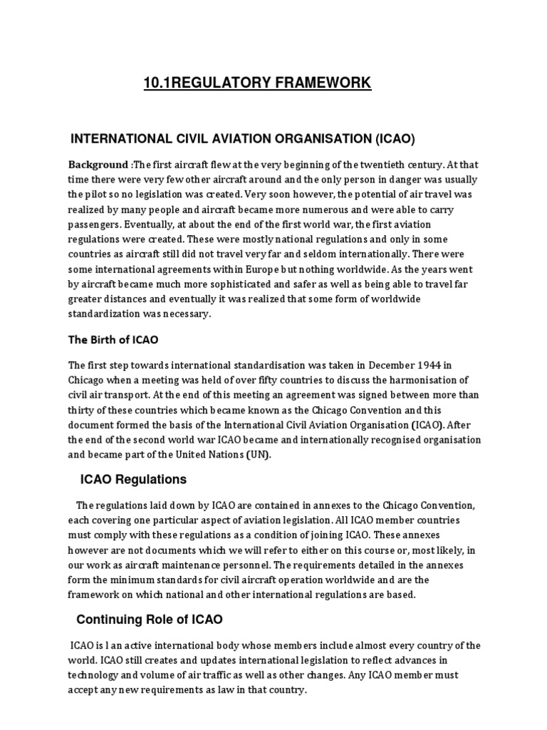 10.1regulatory Framework: International Civil Aviation Organisation ...