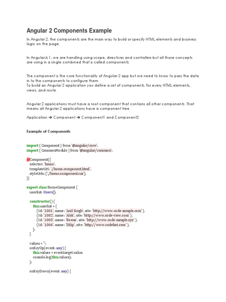 Angular 2 Components Example | PDF | Angular Js | Cascading Style Sheets