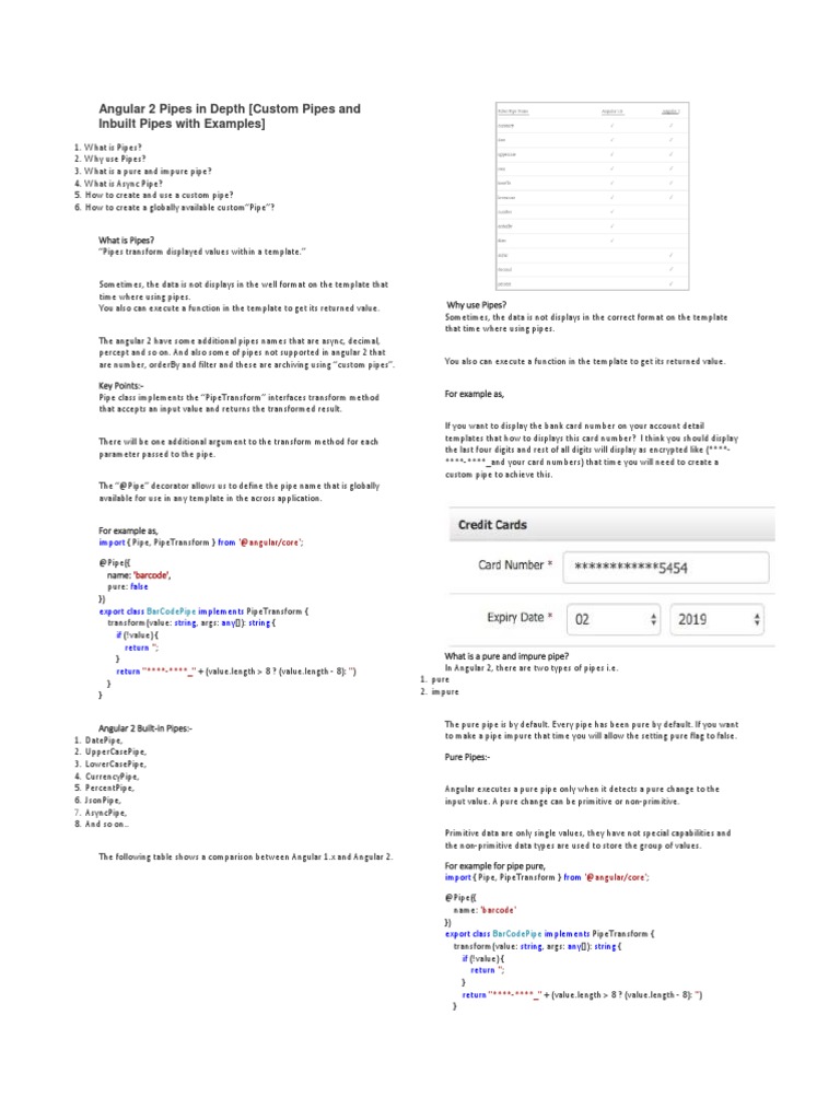 Angular 2 Pipes in Depth (Custom Pipes and Inbuilt Pipes With Examples) | PDF | Parameter ...