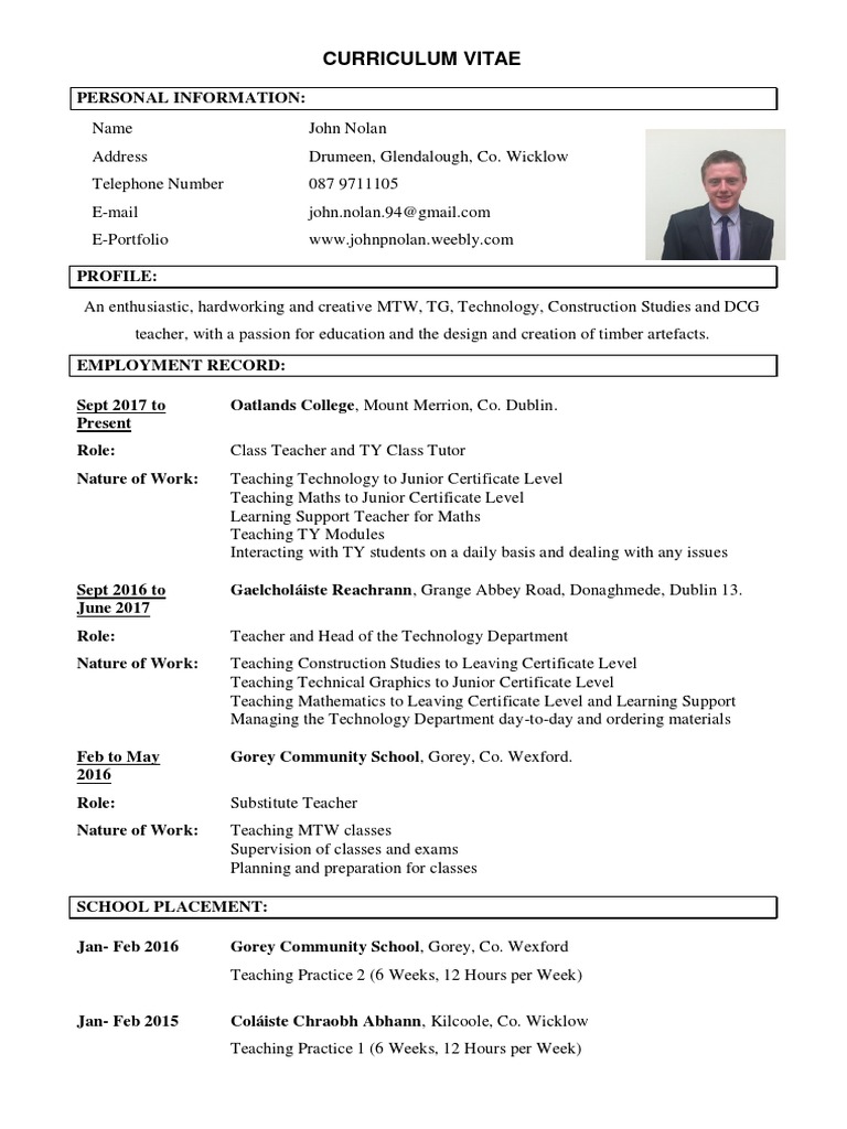 John Nolan CV | Download Free PDF | Teachers | Learning
