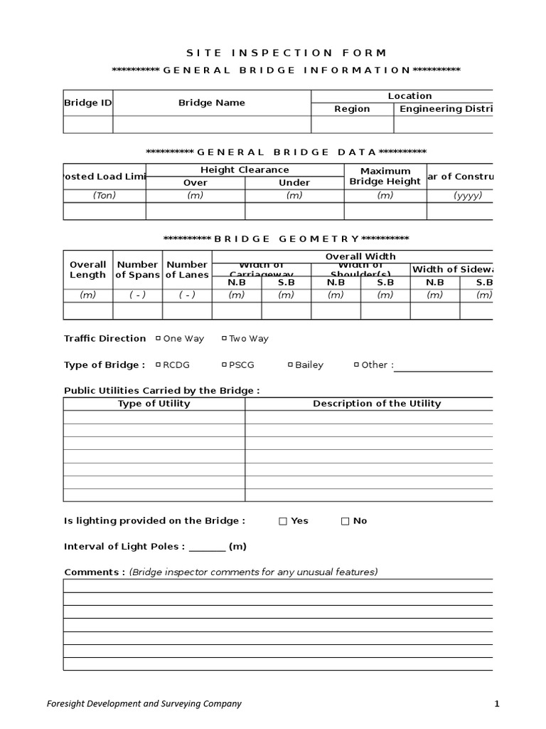 Site Inspection Form: (Ton) (M) (M) (M) (Yyyy) | PDF | Bridge ...