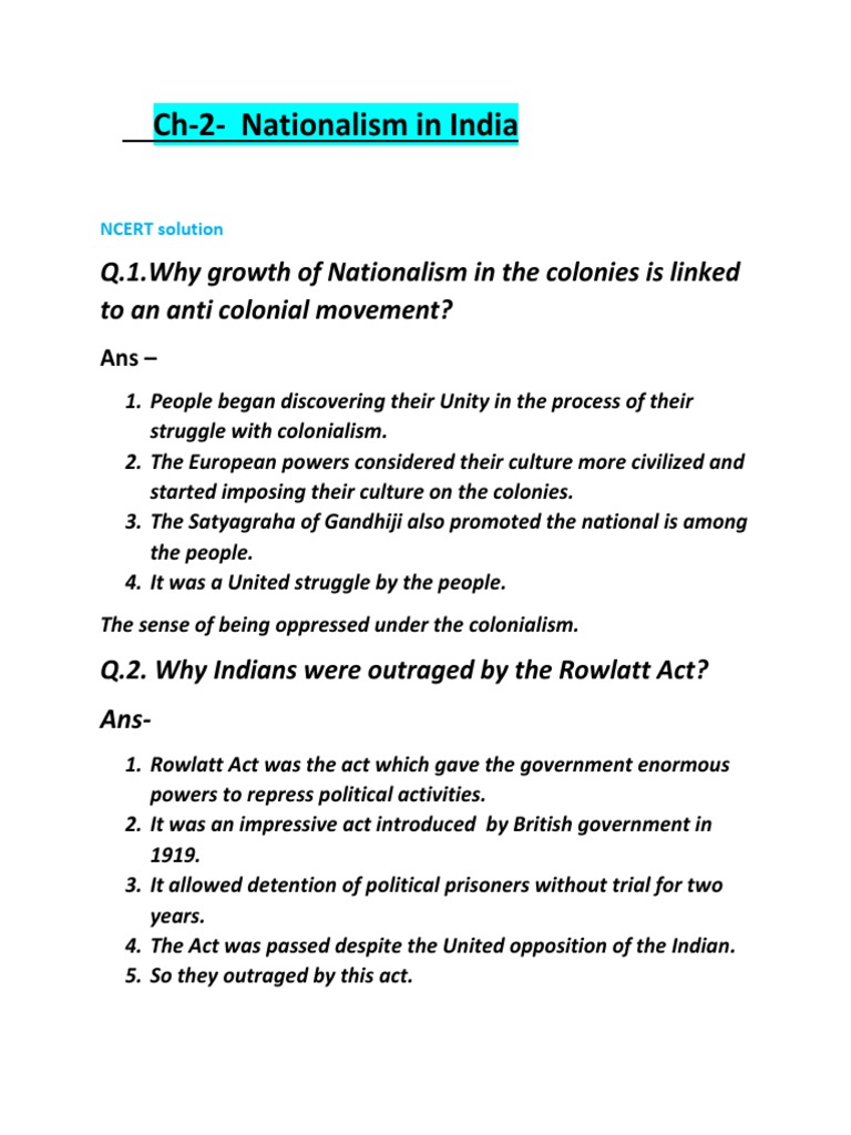 Ch-2-Nationalism in India: Q.1.Why Growth of Nationalism in The ...
