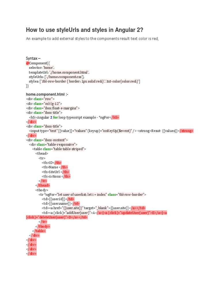 How To Use Styleurls and Styles in Angular 2? | PDF | Cascading Style Sheets | Information ...
