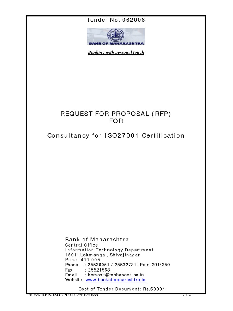 Request For Proposal (RFP) FOR Consultancy For ISO27001 Certification ...