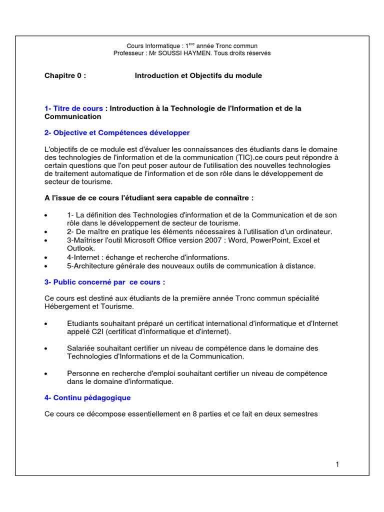Cours Informatique PDF | PDF | Processeur | Programme informatique