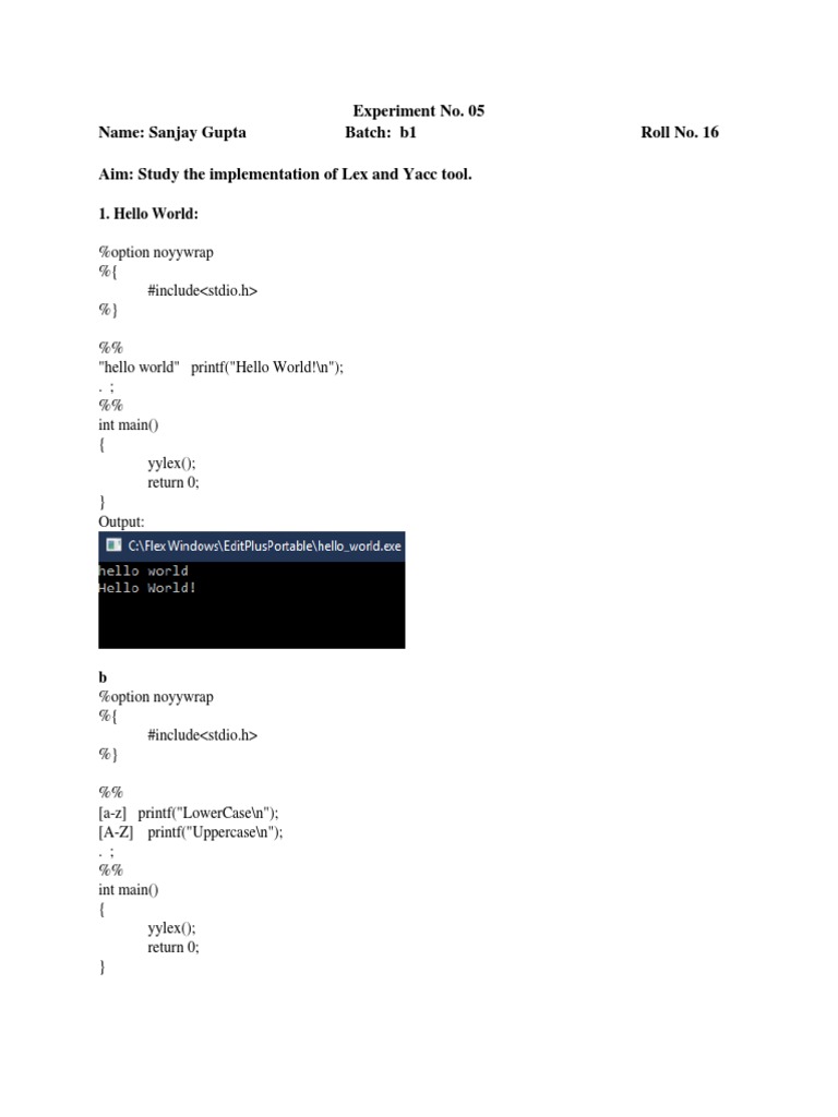 Exp5 Yacc and Lex | PDF | Computer Engineering | Computer Science