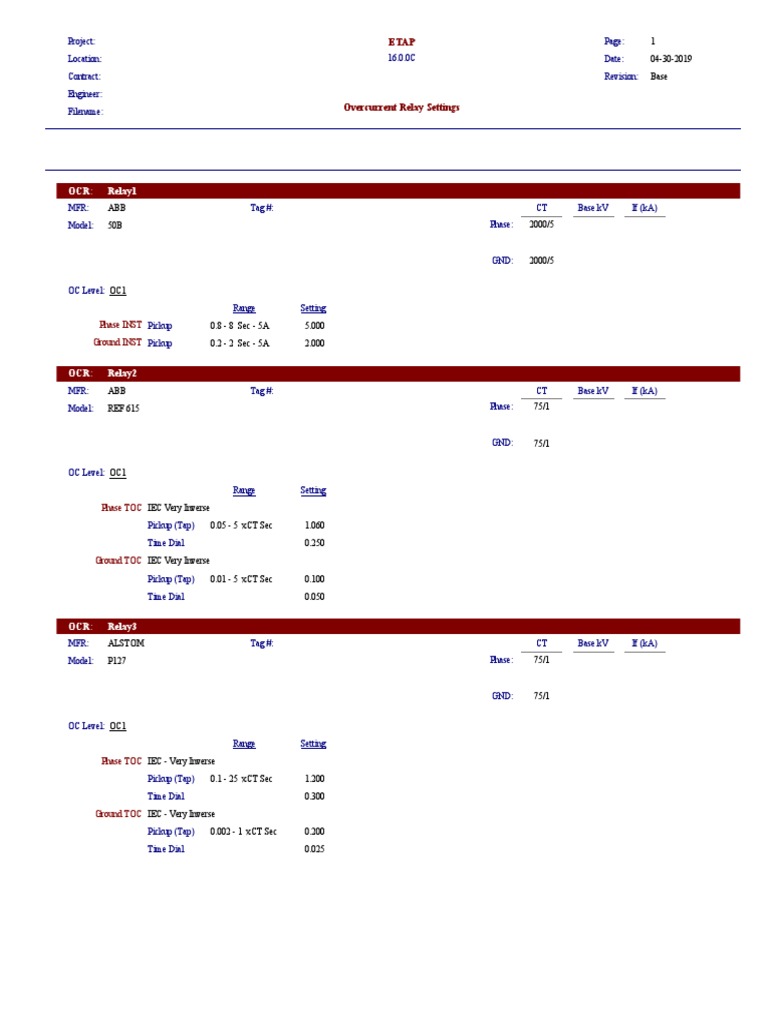 Overcurrent Relay Settings Guide | PDF