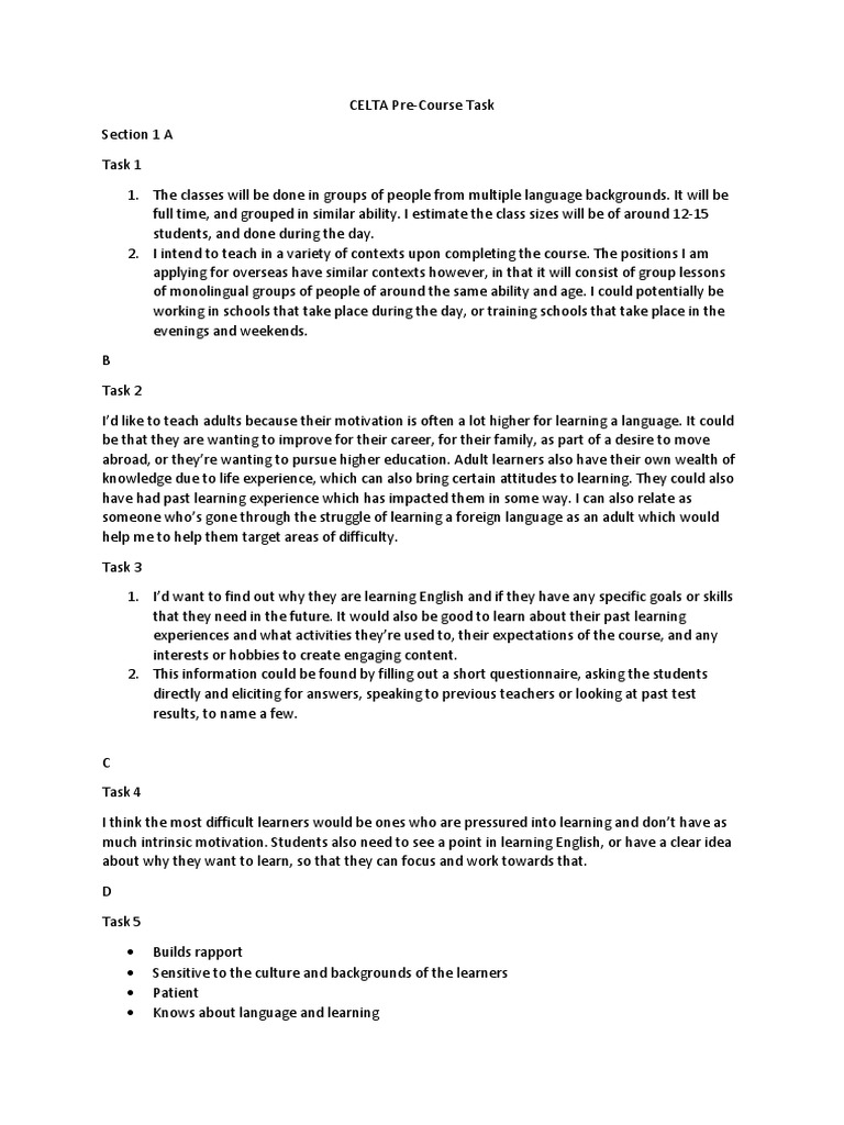 CELTA Precourse Task | PDF | Verb | Teachers