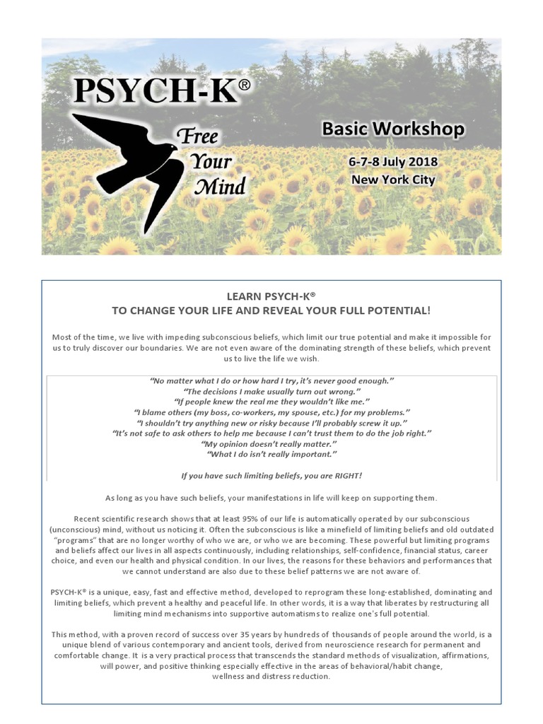 PSYCH K Basic Workshop NYC PDF | PDF | Grief | Mind