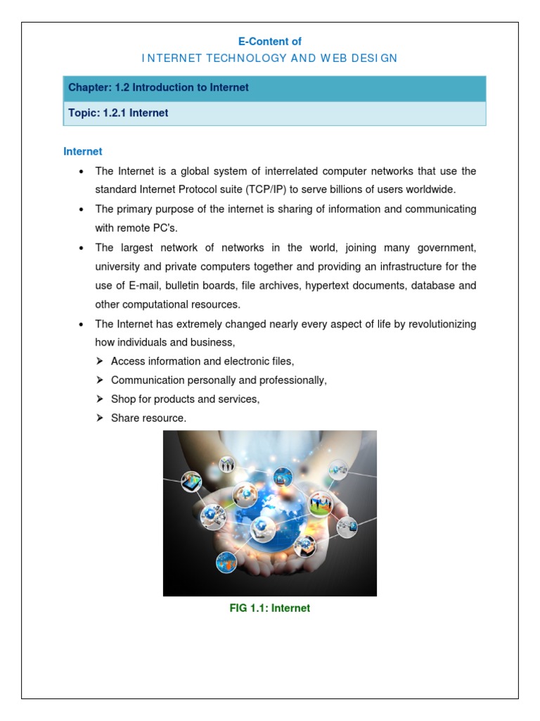 Chapter: 1.2 Introduction To Internet Topic: 1.2.1 Internet: E-Content ...