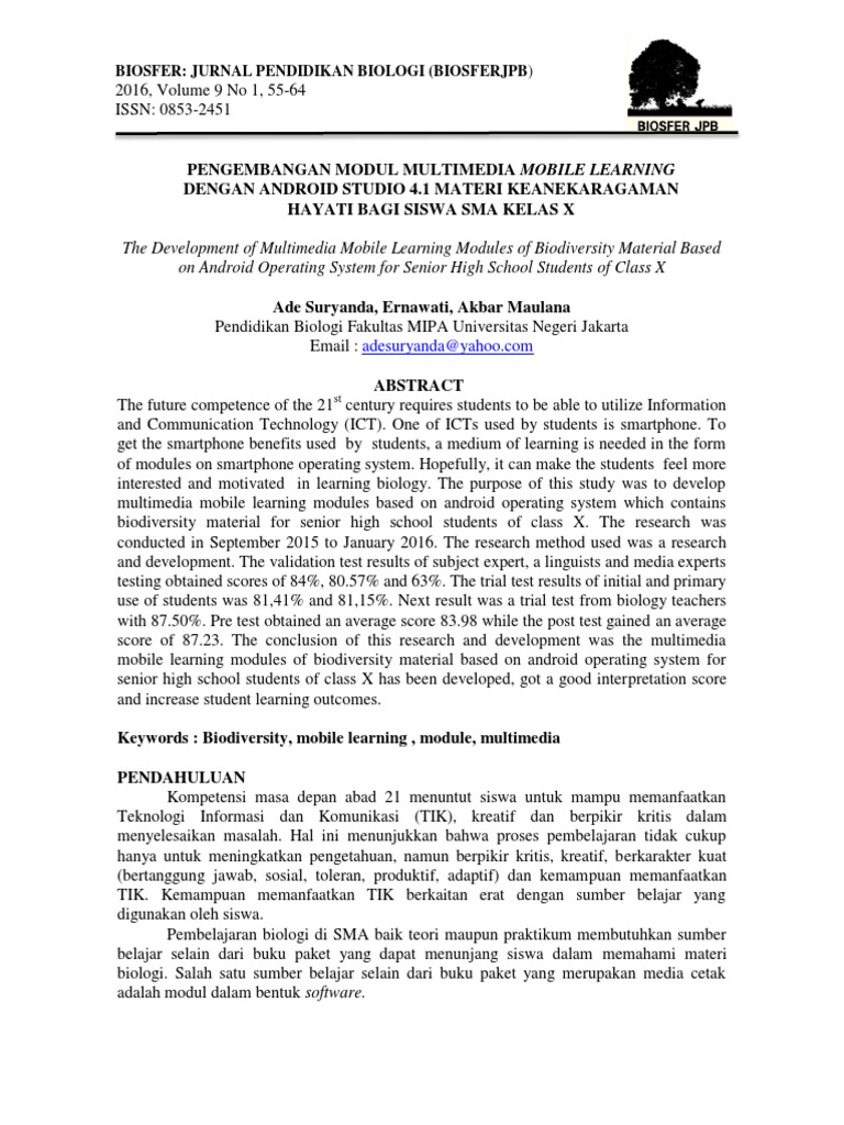 Pengembangan Modul Multimedia Mobile Learning Dengan Android Studio 4.1 Materi Keanekaragaman ...