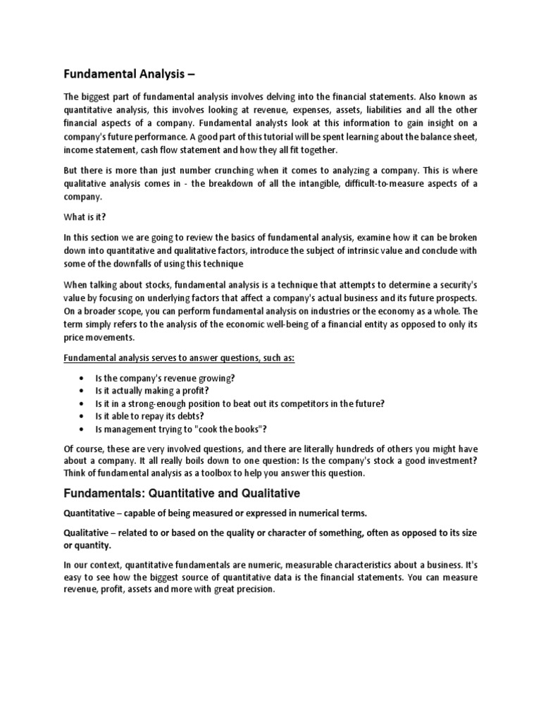 Fundamental Analysis - : Fundamentals: Quantitative and Qualitative ...