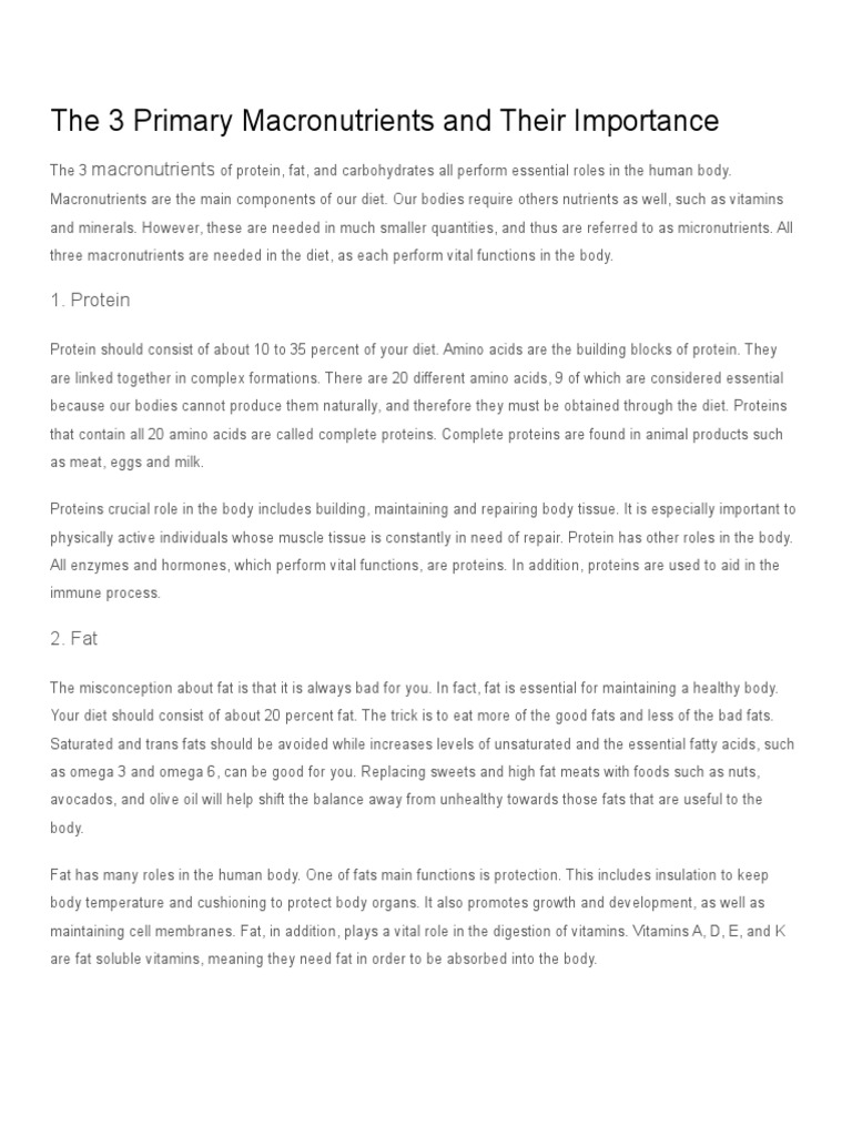 The 3 Primary Macronutrients and Their Importance | PDF | Fat | Nutrients