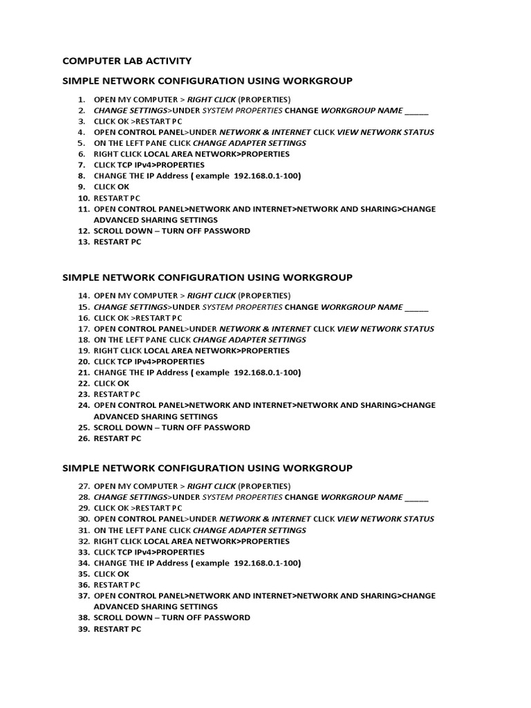Simple Workgroup Network Setup Guide | PDF | Computers | Technology ...