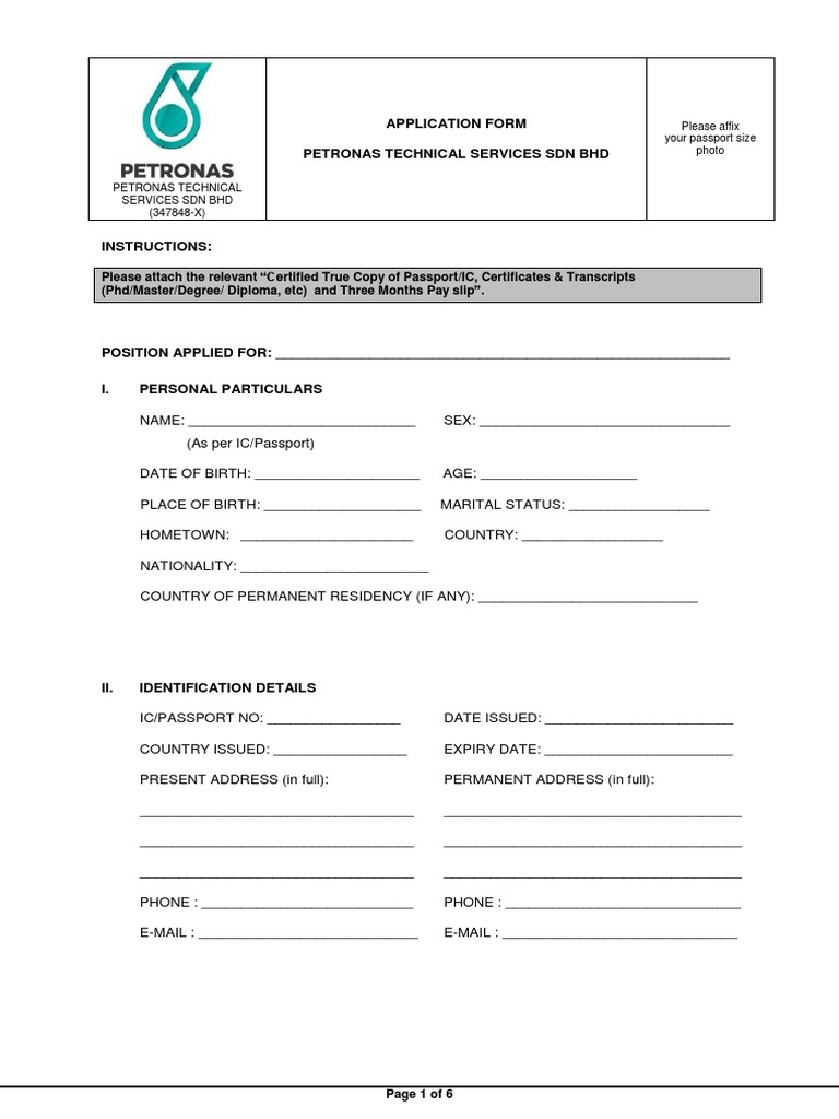 Application Form Petronas Technical Services SDN BHD | PDF | Diploma ...