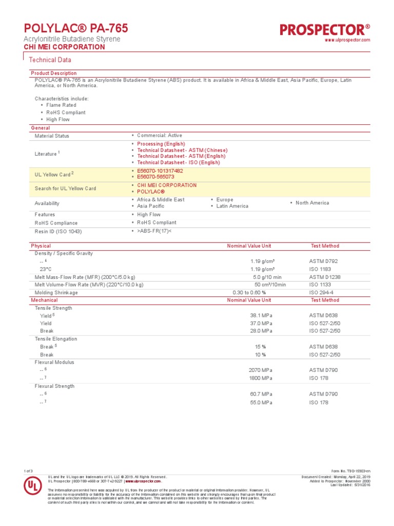 Polylac® Pa-765 | PDF | Materials Science | Chemical Substances