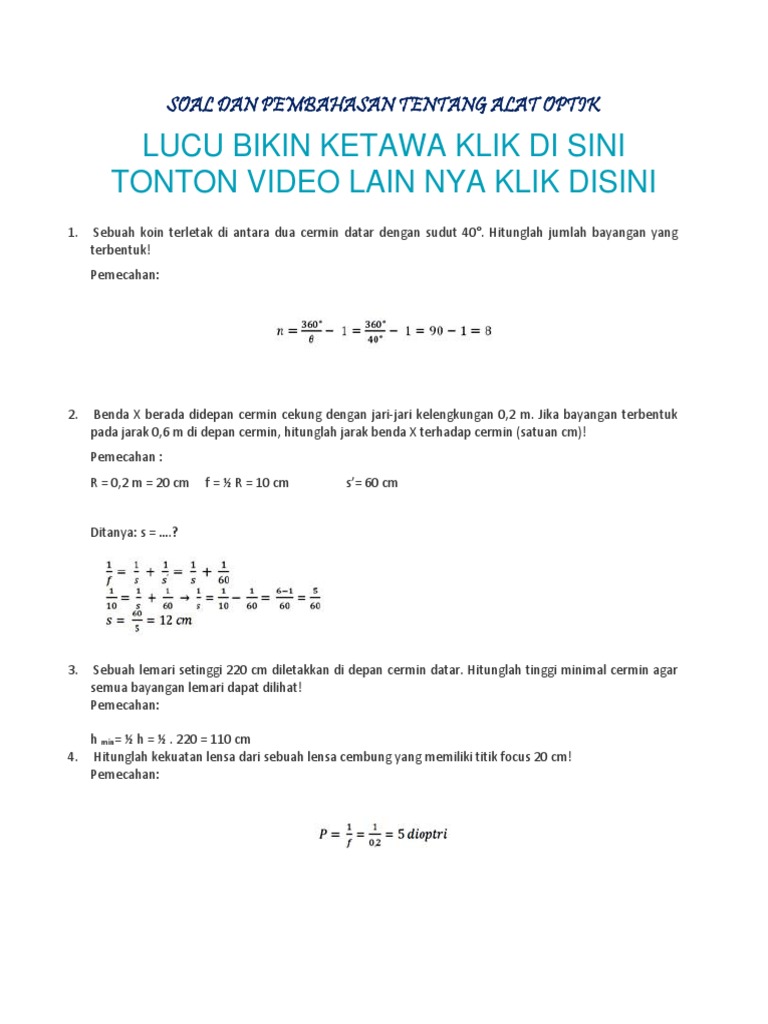 Soal dan Pembahasan Alat Optik | PDF | Metode & Bahan Ajar
