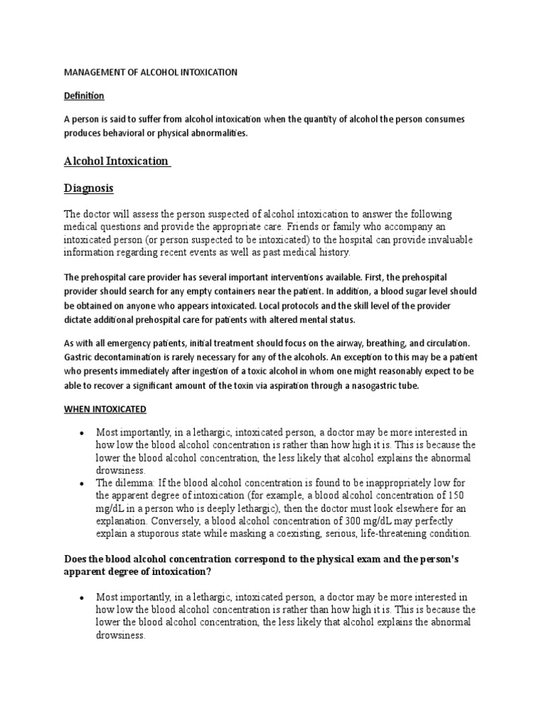 Managing Alcohol Intoxication: Guidelines | PDF | Obesity ...
